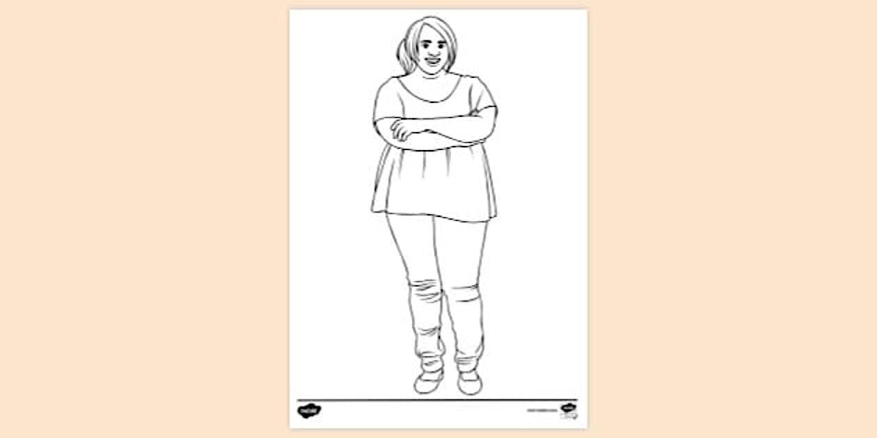 Girl Standing Smiling Colouring Sheet | Colouring sheets