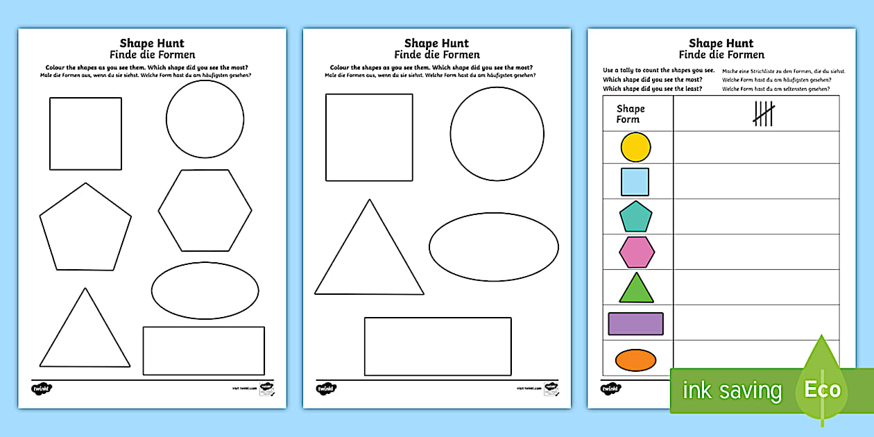 Shape Hunt Worksheet / Worksheet English/German - Twinkl