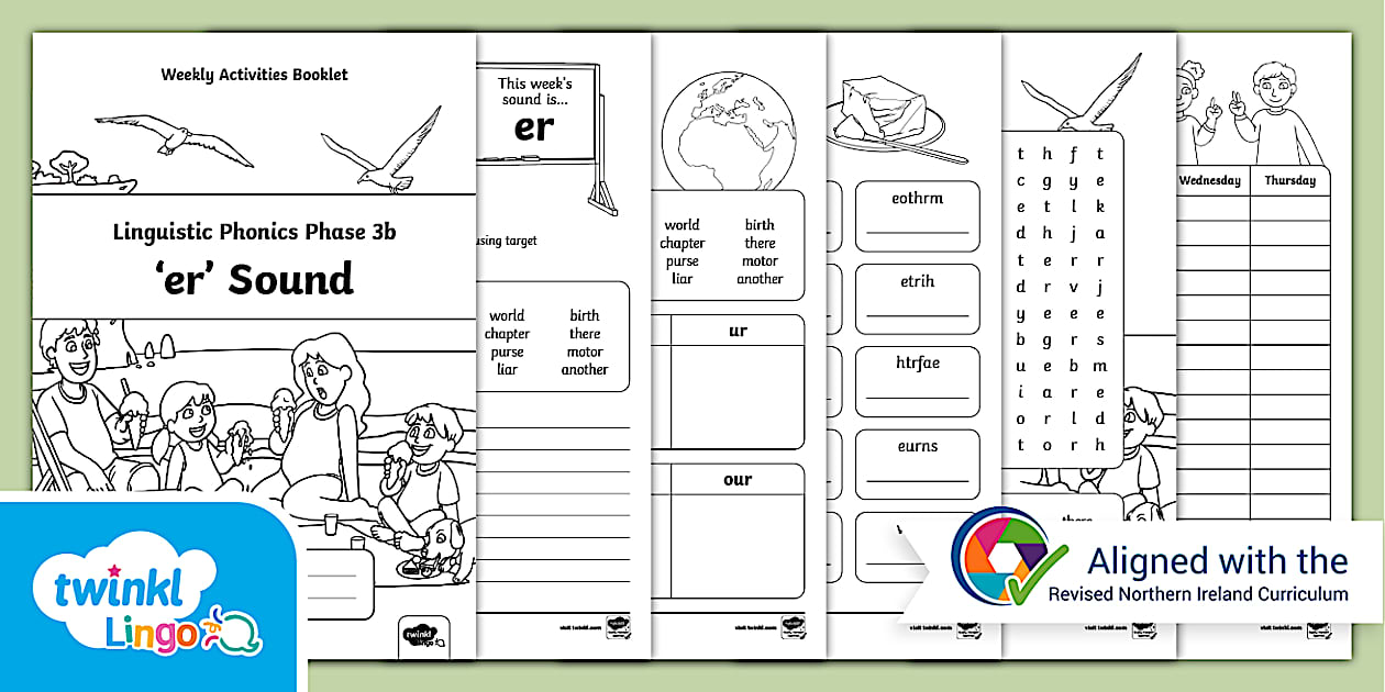 NI Linguistic Phonics Phase 3b 'er' Sound Activities Booklet