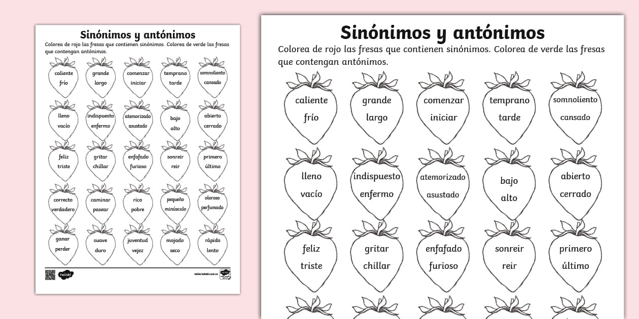 Guía de trabajo: Sinónimos y antónimos - Twinkl
