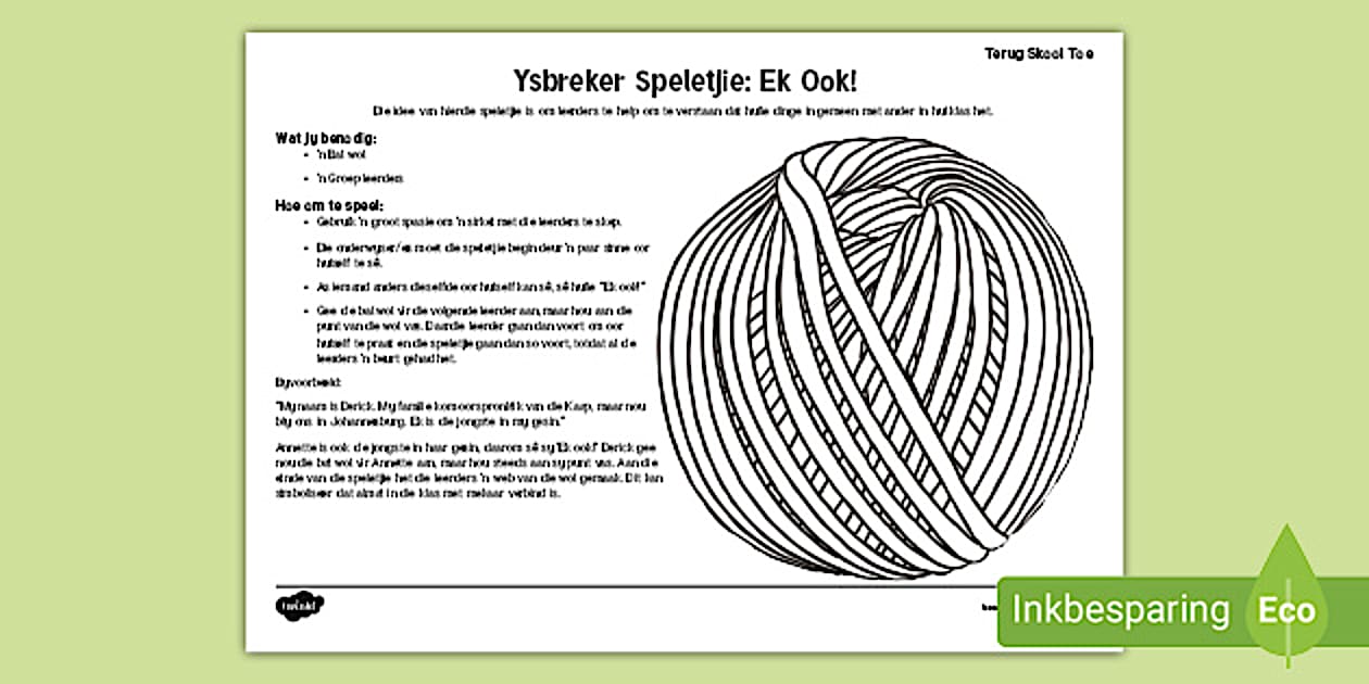 Ysbreker Speletjie vir Terug Skool Toe - Twinkl