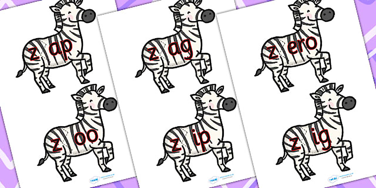Black and White z sound And Vowel Animal jigsaw - Twinkl