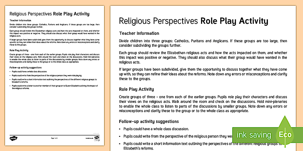 Religious Perspectives Role Play Activity (teacher made)