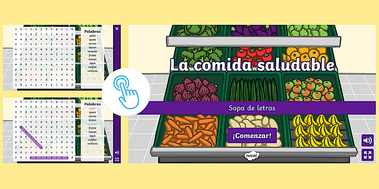 Sopa de letras sobre la comida saludable