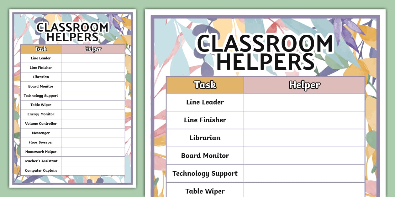 Colourful Botanical Themed Classroom Helpers Sign - Twinkl
