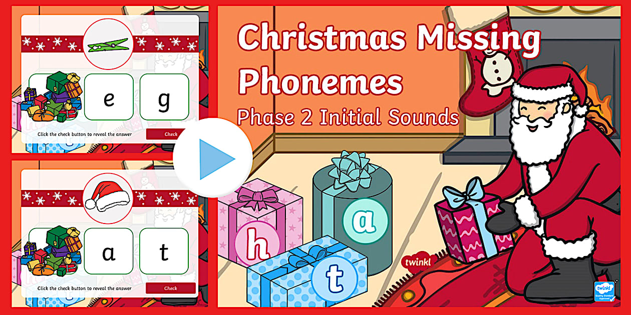 Christmas Missing Phonemes - Phase 2 Initial Sounds PowerPoint