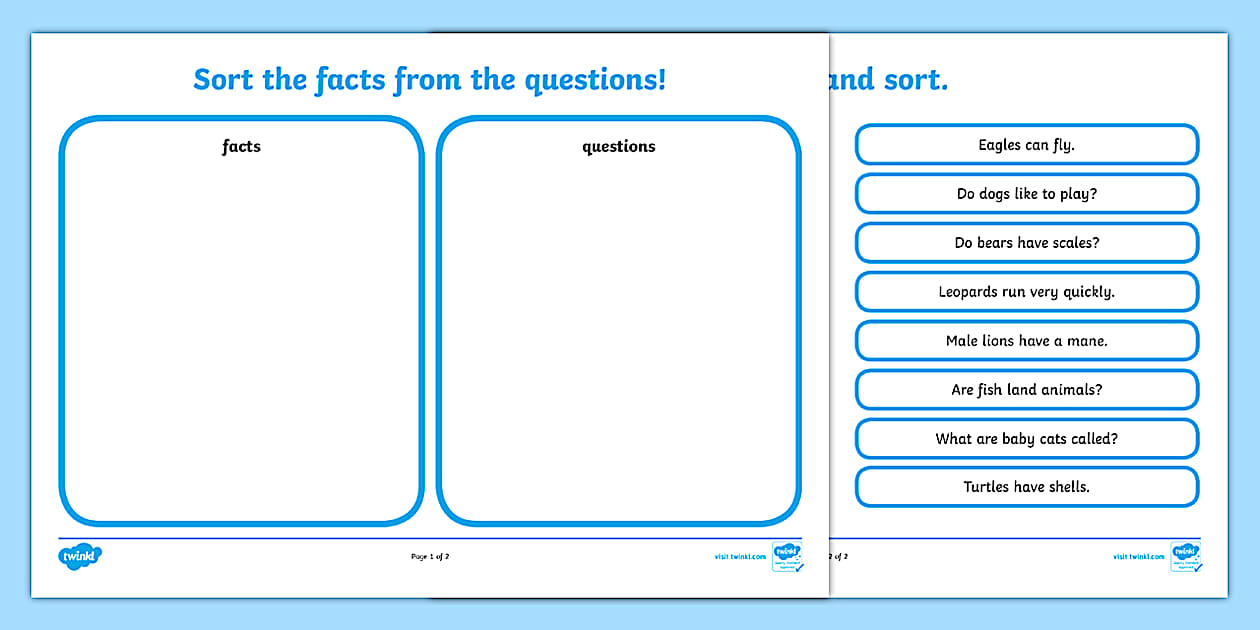 Sorting Questions and Facts Activity (teacher made) - Twinkl