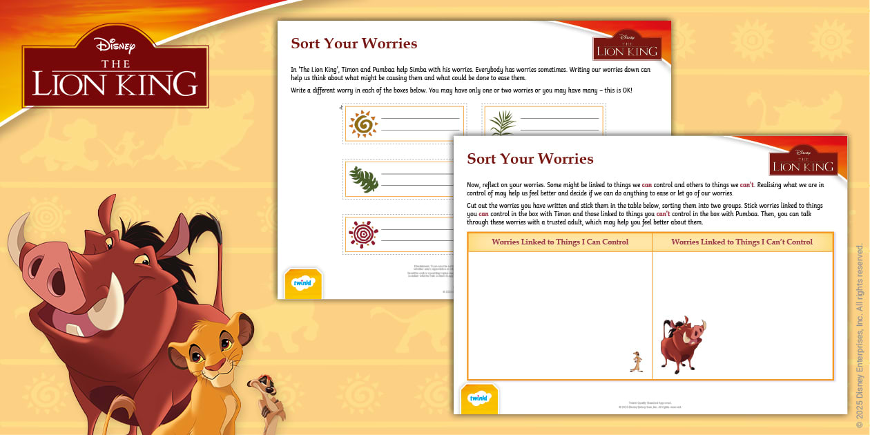 The Lion King No Worries Sorting Activity | Disney - Twinkl