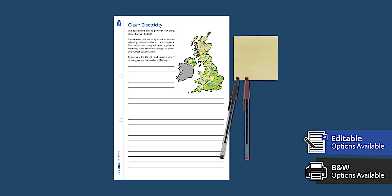 Clean Energy: Energy Resources Worksheet (teacher made)