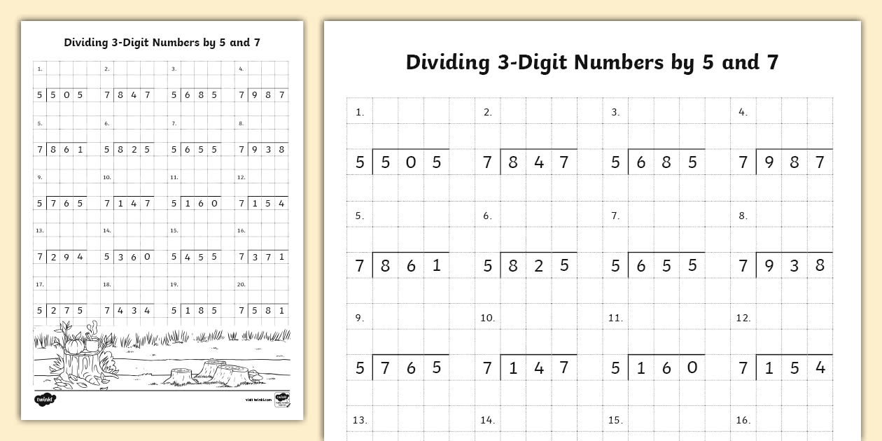 Dividing 3-Digit Numbers by 5 and 7 on Squared Paper
