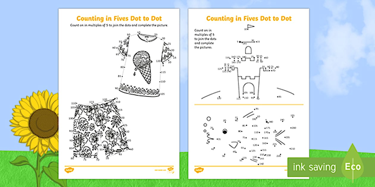 Summer Themed Counting in Fives Dot to Dot Worksheet
