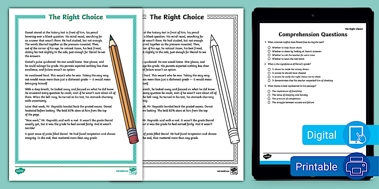 Seventh Gr The Right Choice Reading Passage Comp Worksheet