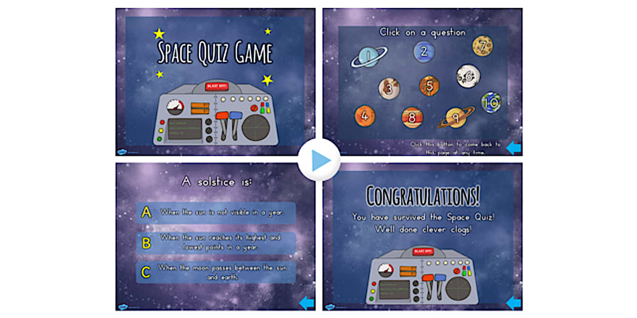 Space Quiz Multiple Choice Game PowerPoint (teacher made)