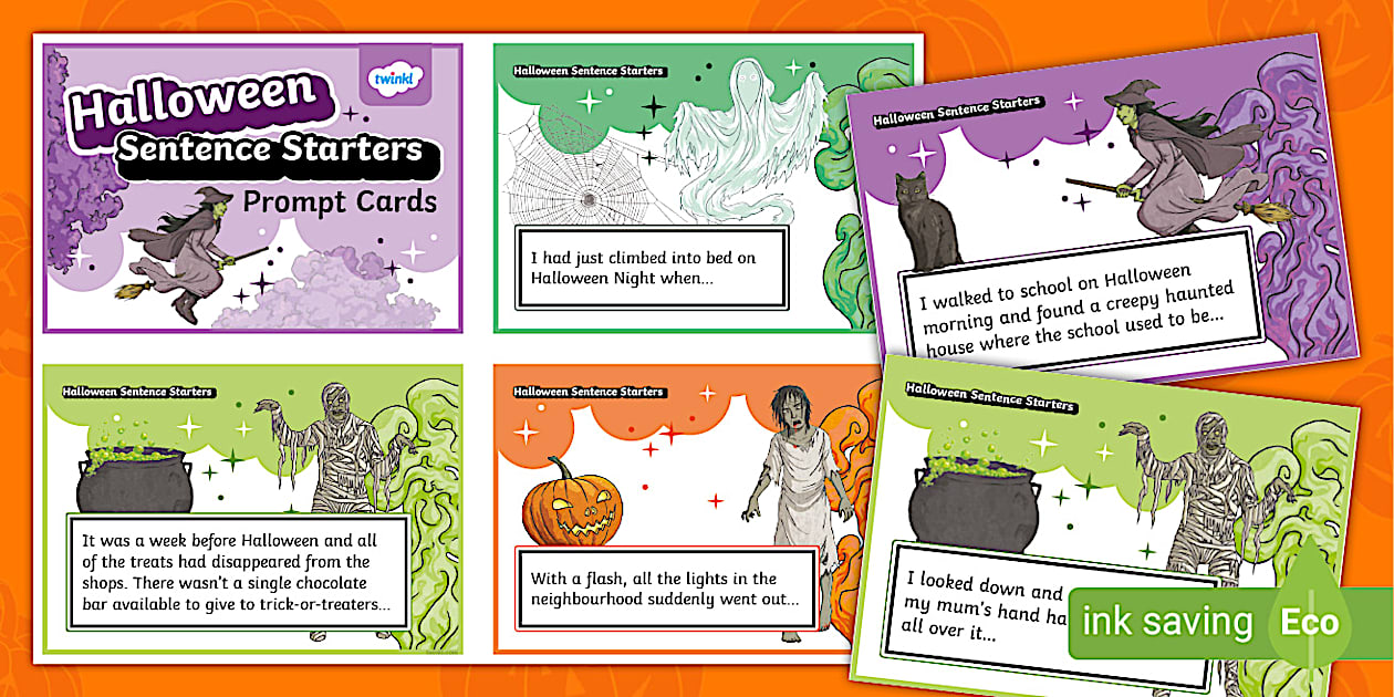 Halloween Sentence Starters Prompt Cards (professor feito)
