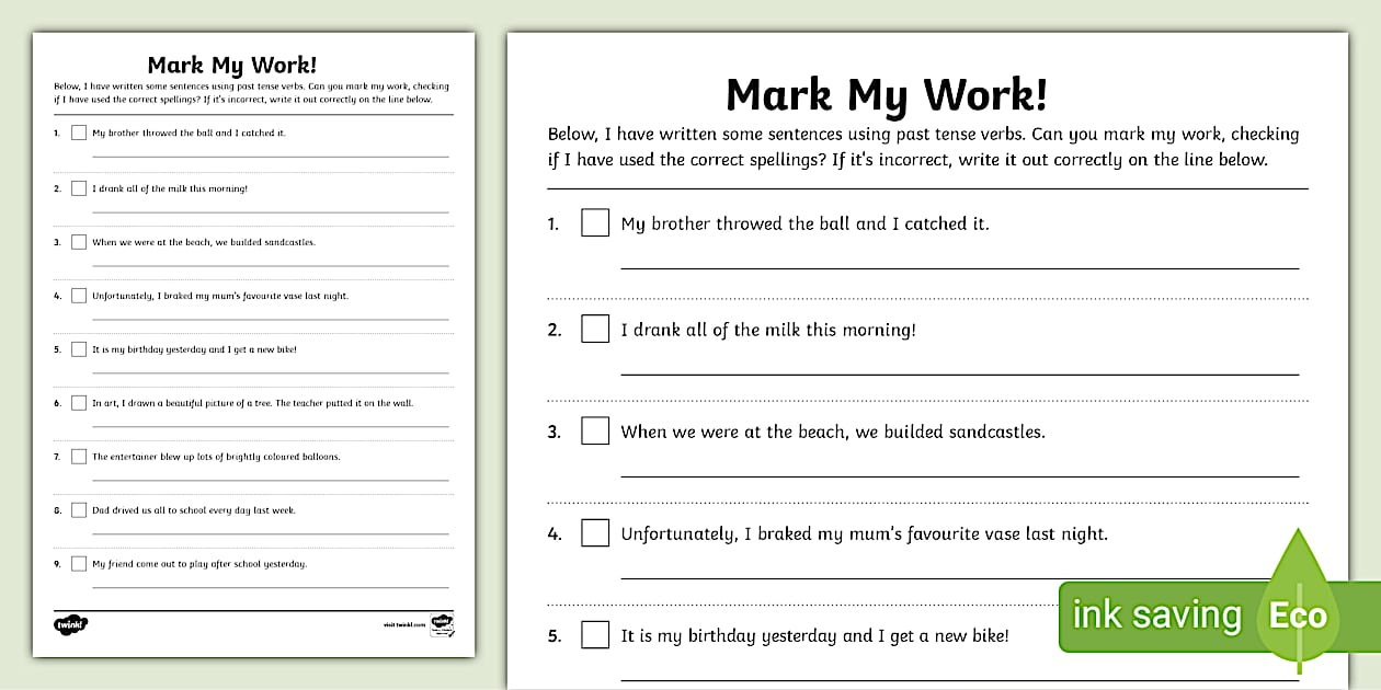 Mark My Work! Irregular Past Tense Verbs
