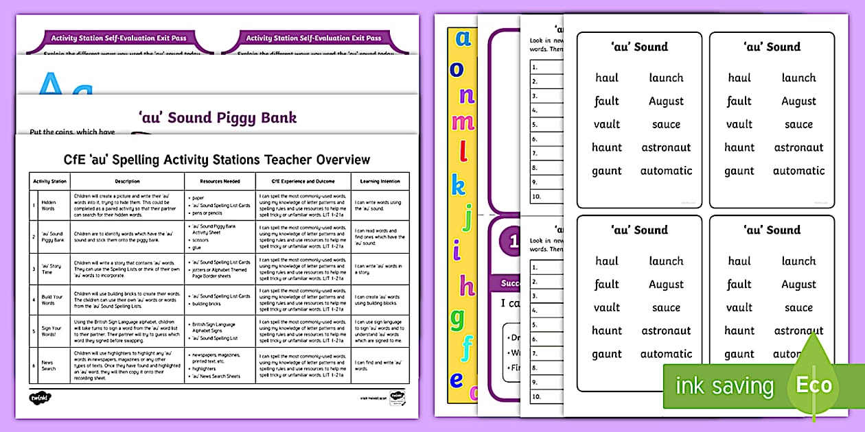 ‘au’ Sound Activity Stations – CfE Learning Resources