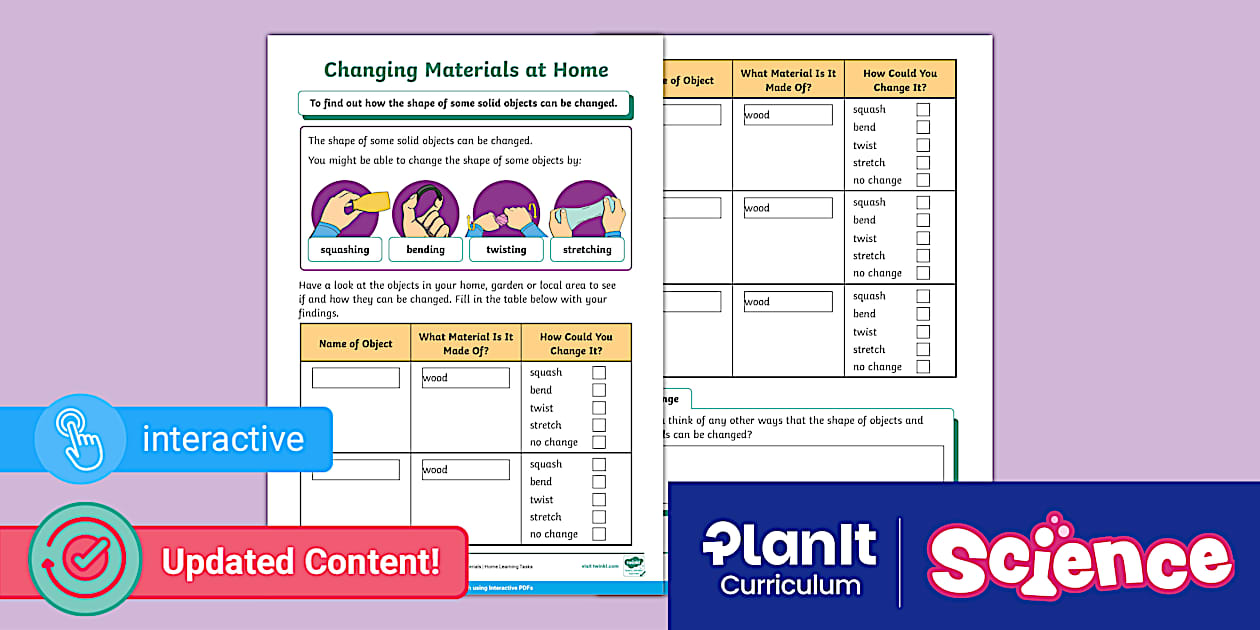 Interactive PDF: Uses of Everyday Materials: Year 2 Home Learning
