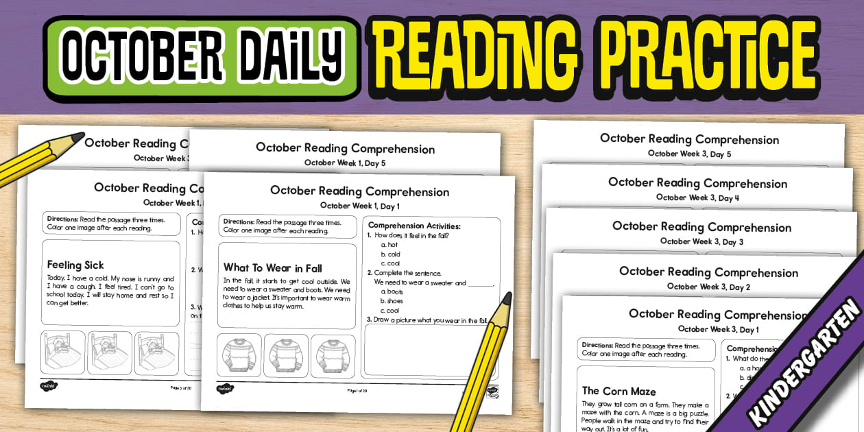 October Kindergarten Reading Comprehension Mats - Twinkl