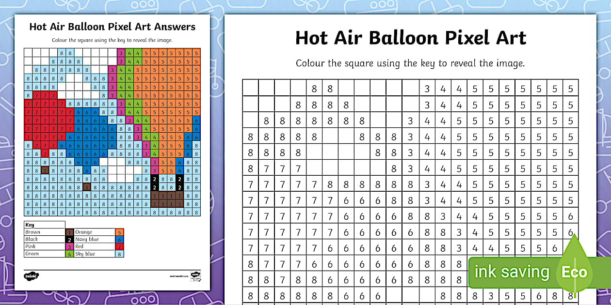 Hot Air Balloon Pixel Art Template | Colouring | Twinkl KS1