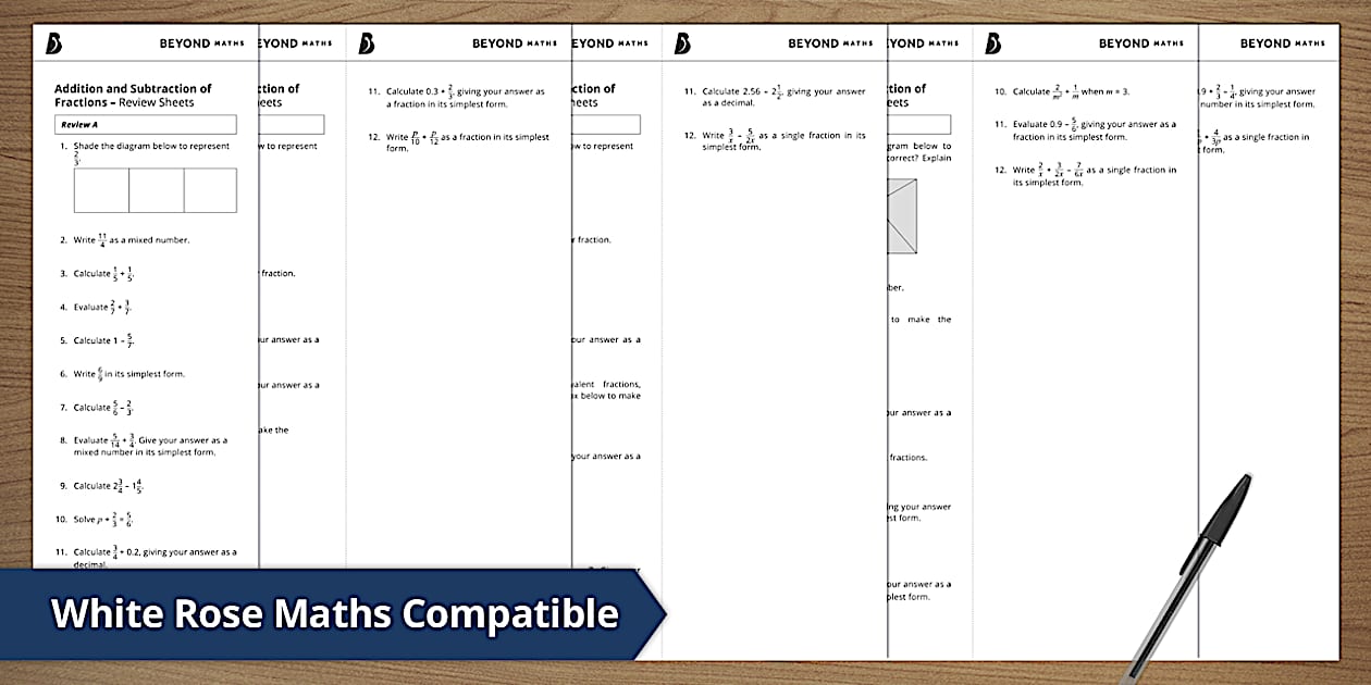 👉 Addition And Subtraction Of Fractions Review Sheets