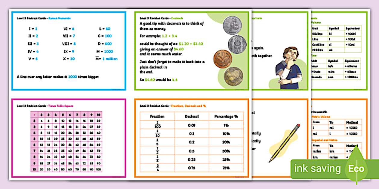 Level 3 Maths Revision Cards (teacher made) - Twinkl