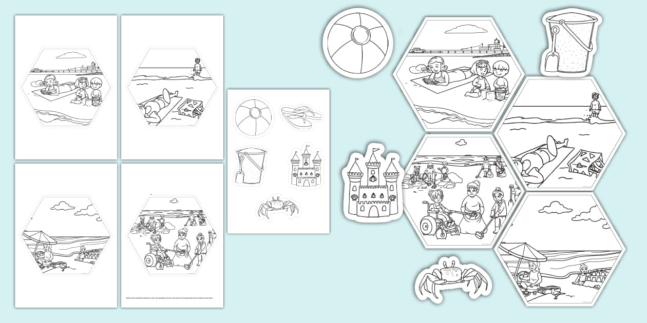Beach Hexagon Display Colouring Activity - Twinkl