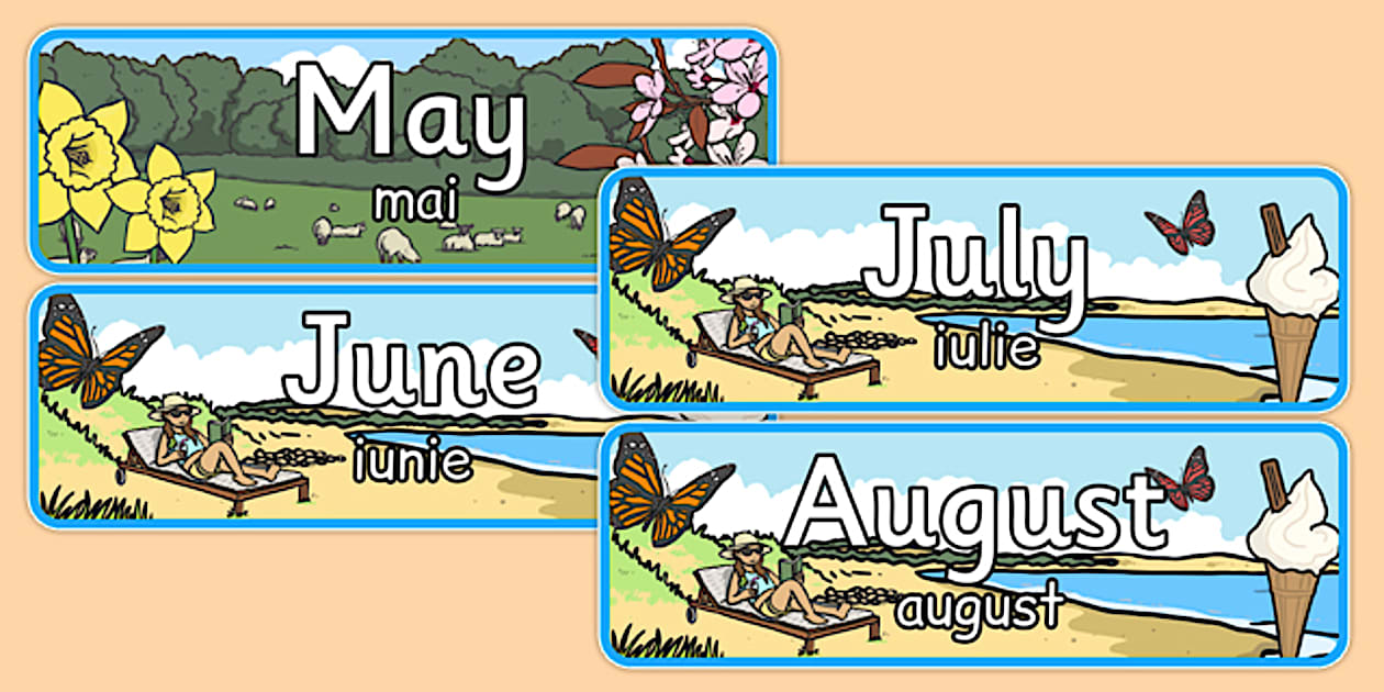 Months of the Year With Seasons Theme Display Posters Romanian Translation