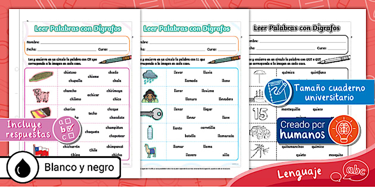 guía | dígrafos | lectura | Lenguaje | actividad | 1º | 2º