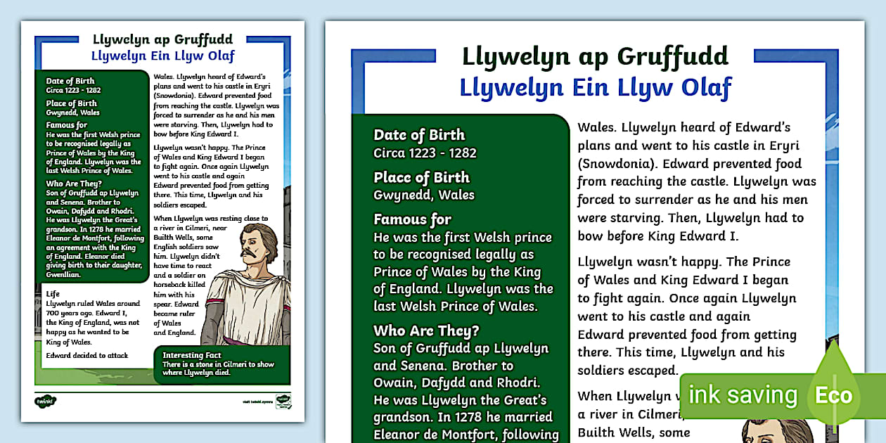 Llywelyn ein Llyw Olaf Facts | Twinkl Cymru (teacher made)