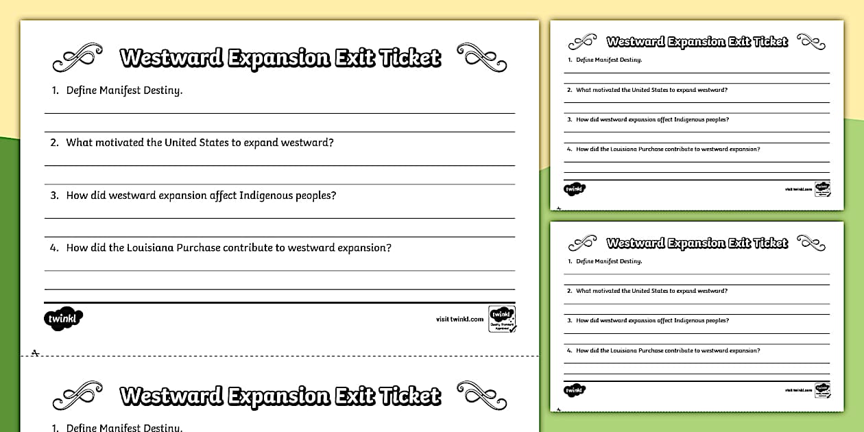 Westward Expansion Exit Ticket for 6th-8th Grade - Twinkl