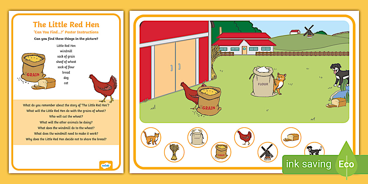 The Little Red Hen Can You Find...? Poster and Prompt Card