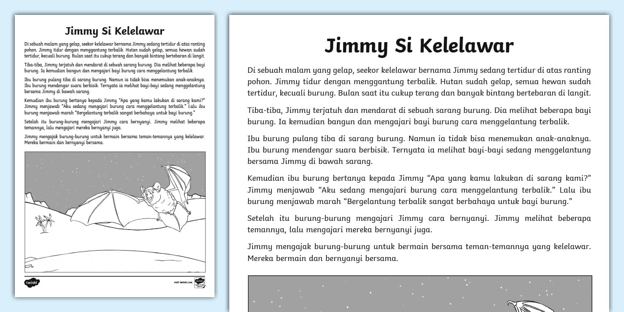 Contoh Teks Narasi Fiksi Tentang Jimmy Si Kelelawar - Twinkl