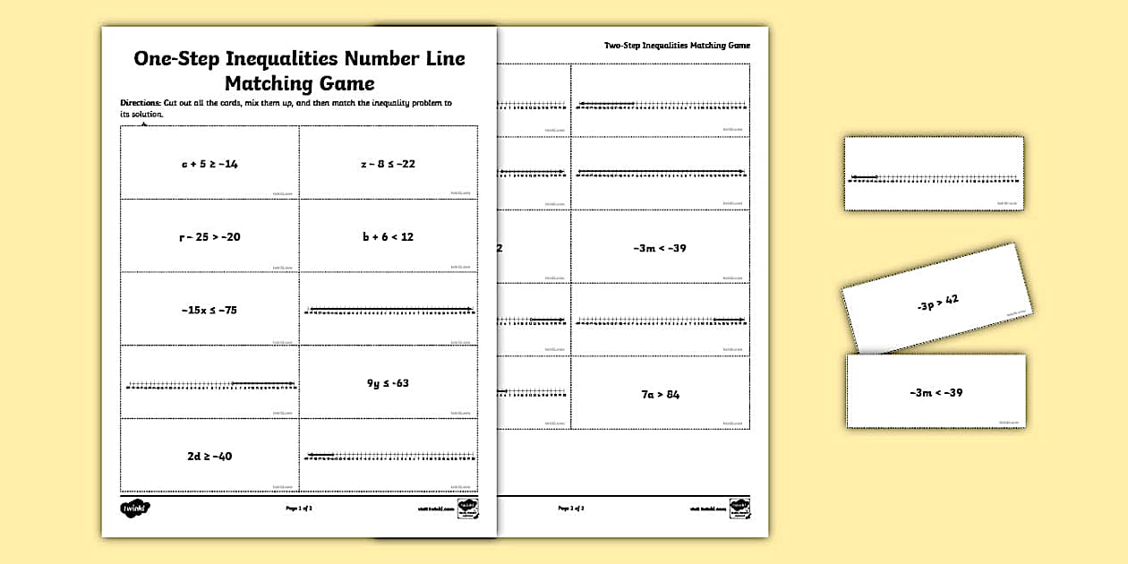 Seventh Grade One-Step Inequalities Number Line Matching Game