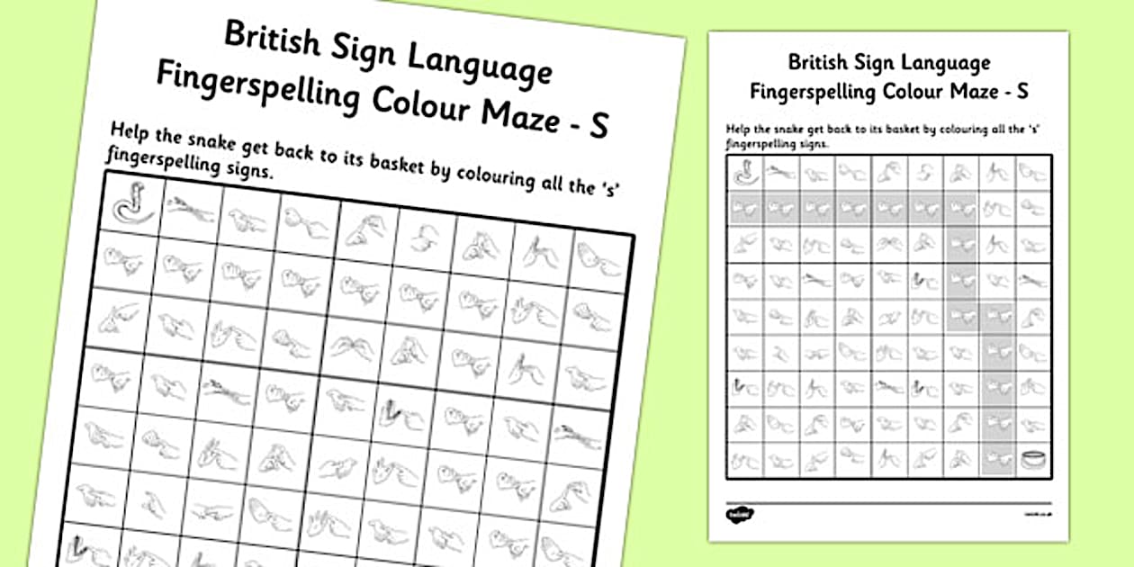 British Sign Language Left Handed Fingerspelling Colour Maze S