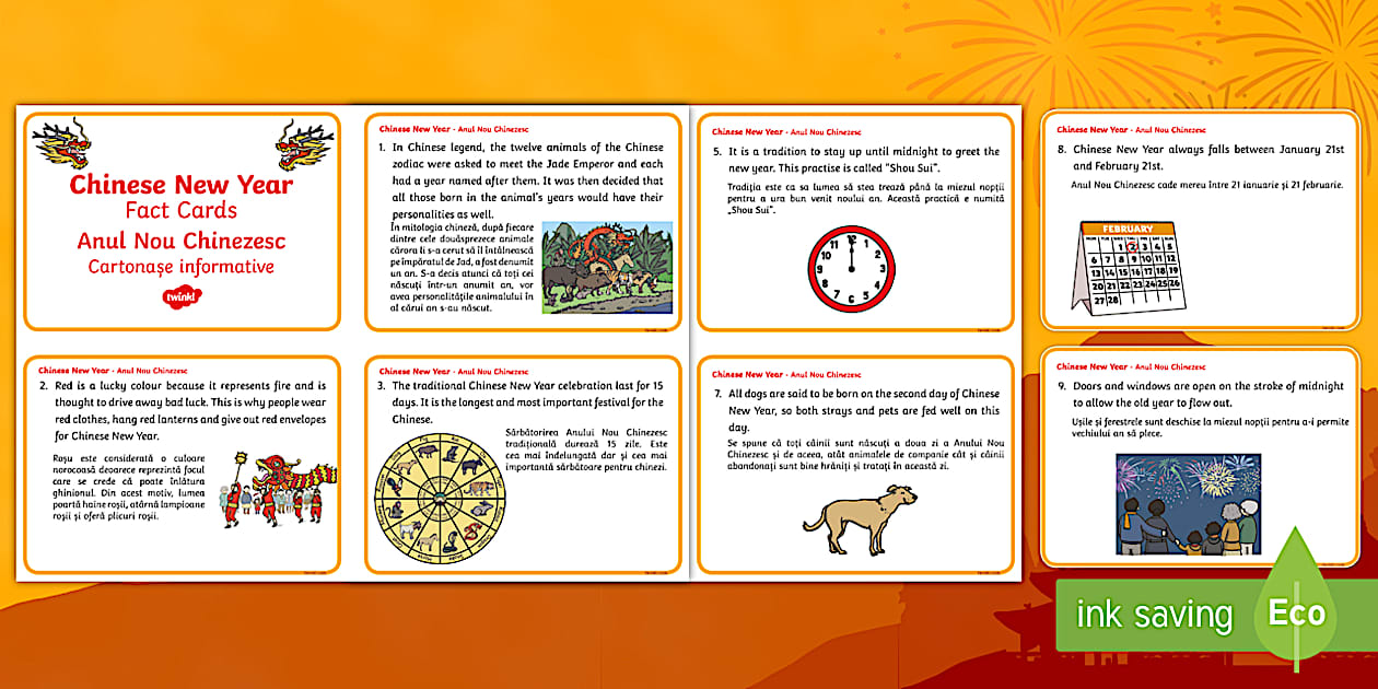 Chinese New Year Display Fact Cards English/Romanian