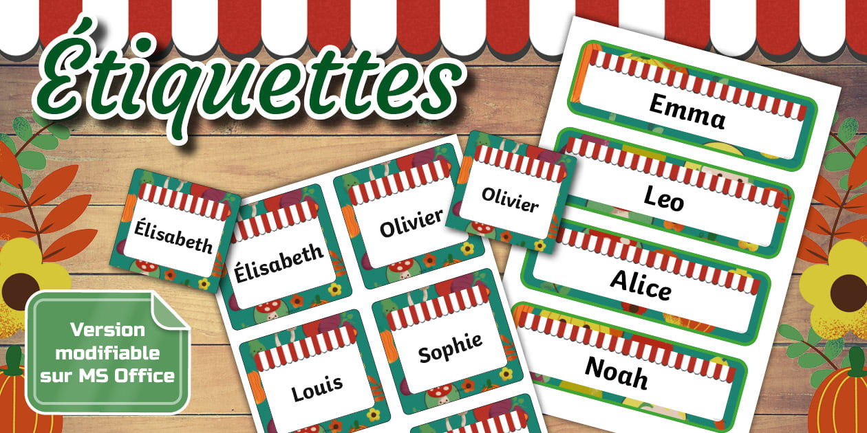Étiquettes thème automnal avec prénoms personnalisables