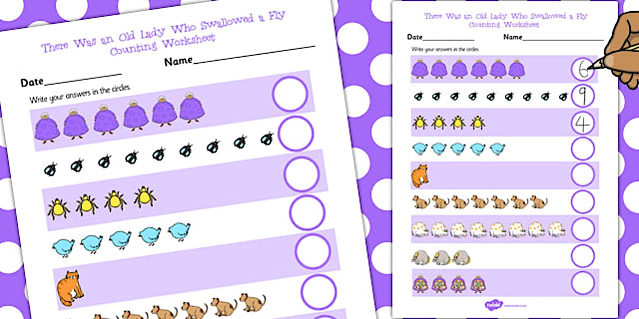 There Was an Old Lady Who Swallowed a Fly Counting Sheet - fly