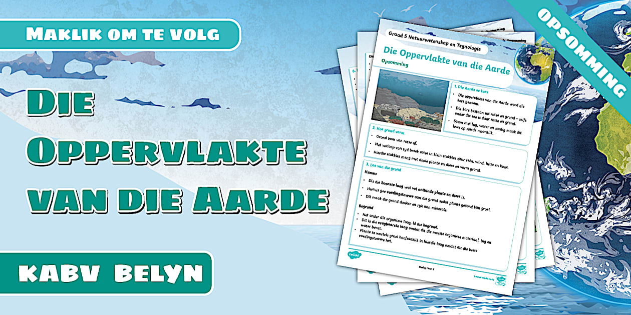 Gr 5 - NW & Teg - Die Oppervlakte van die Aarde - Opsomming (KABV)