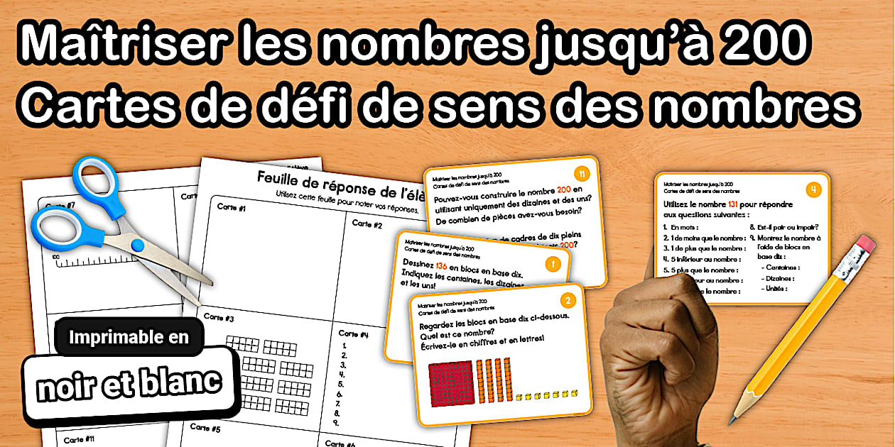 Mastering Numbers Up to 200 - Number Sense Challenge Cards French