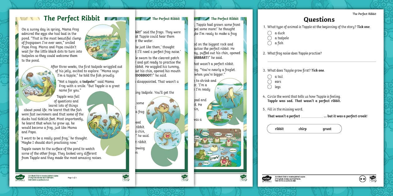 Year 1 The Perfect Ribbit Reading Comprehension - Twinkl