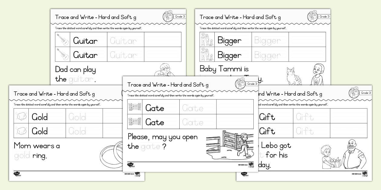 Grade 3 Phonics: Write and Trace-Hard and Soft g - Twinkl