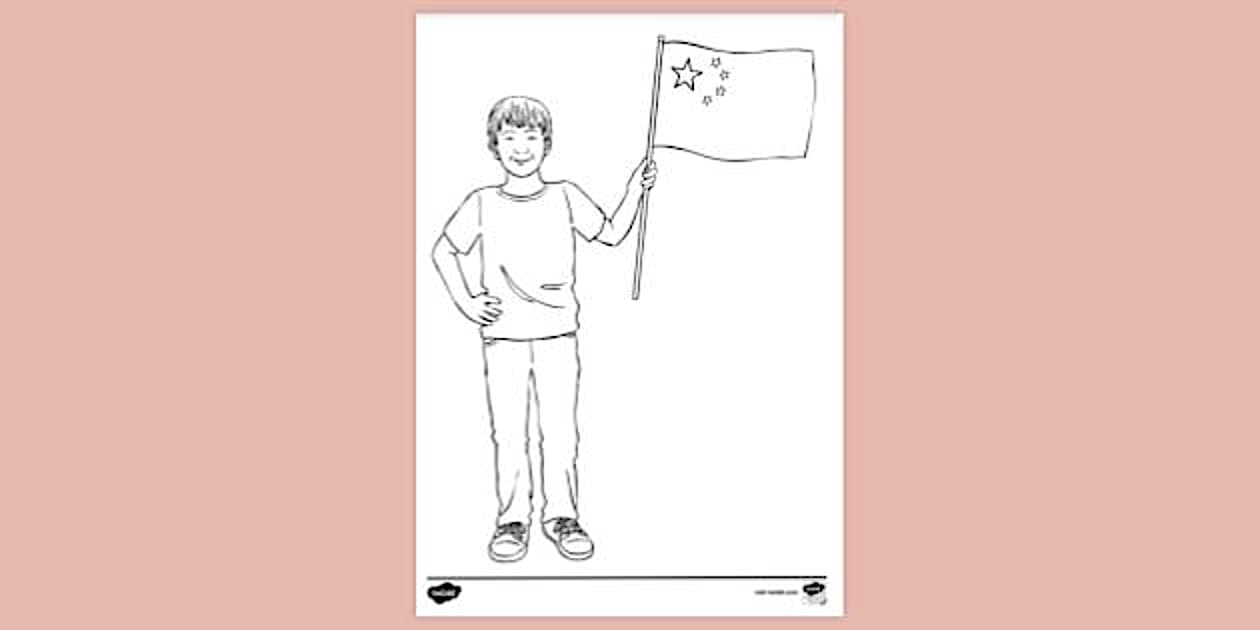 Boy With Chinese Flag Colouring | Colouring Sheets - Twinkl