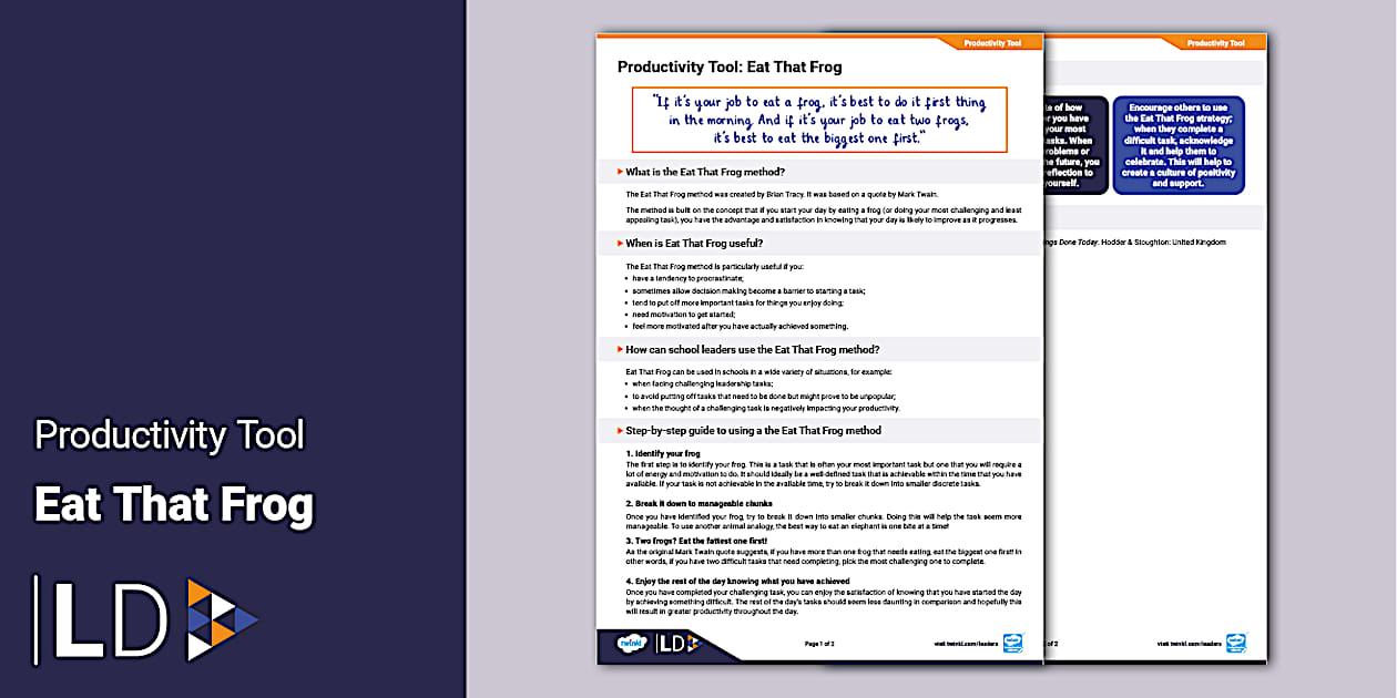 Productivity Tool: Eat That Frog - Leaders - Twinkl
