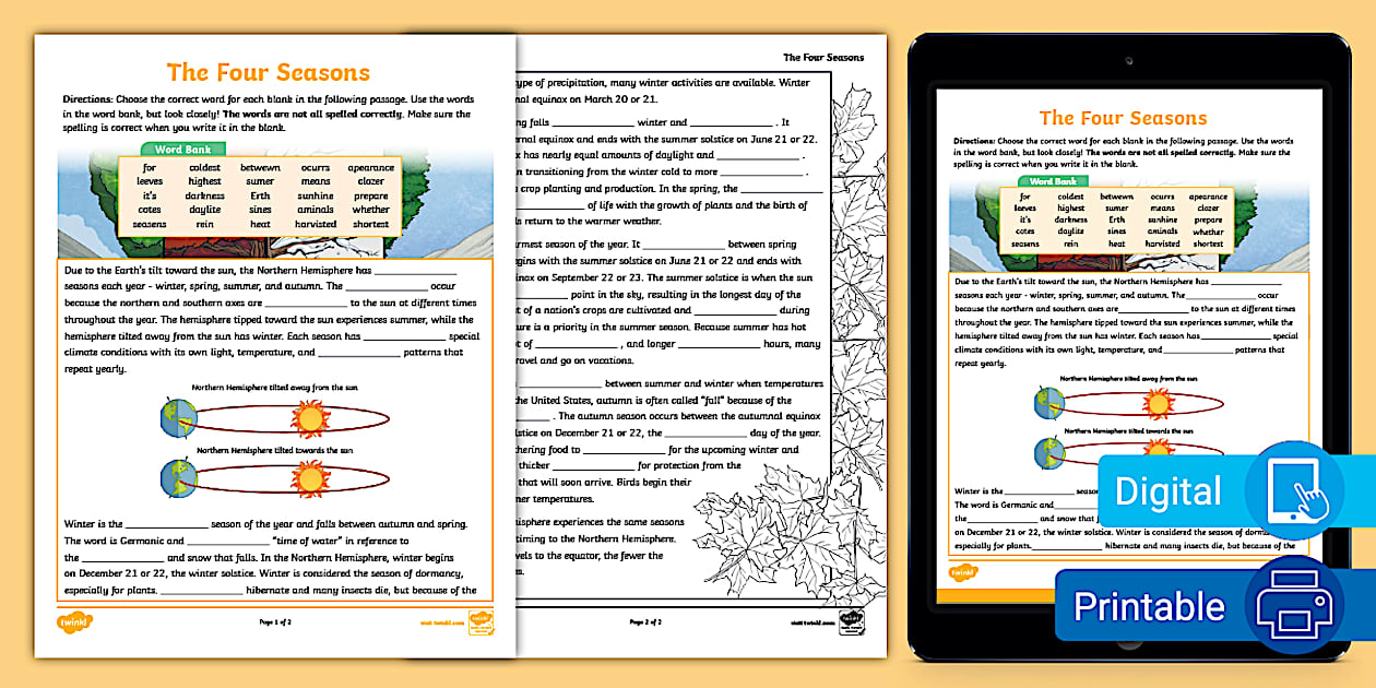 Correct Spelling Errors in Seasons Sentences | Twinkl USA Correct Spelling Errors in Seasons Sentences | Twinkl USA