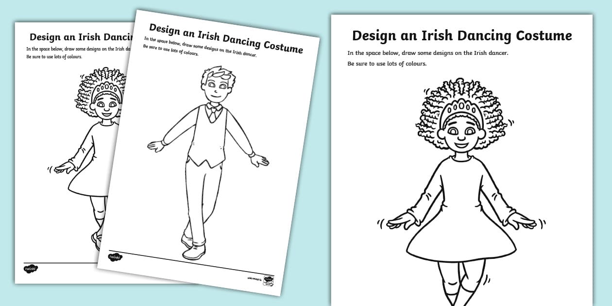 ROI Design an Irish Dancing Costume Colouring Page - ROI