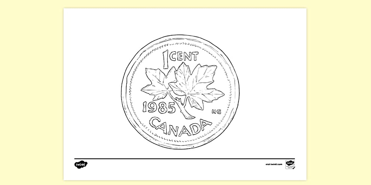 Canadian Cent Front Colouring Sheet (teacher made) - Twinkl