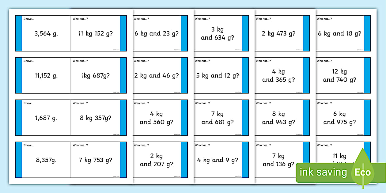 Weight Loop Cards: kg and g Conversion Practice - Twinkl