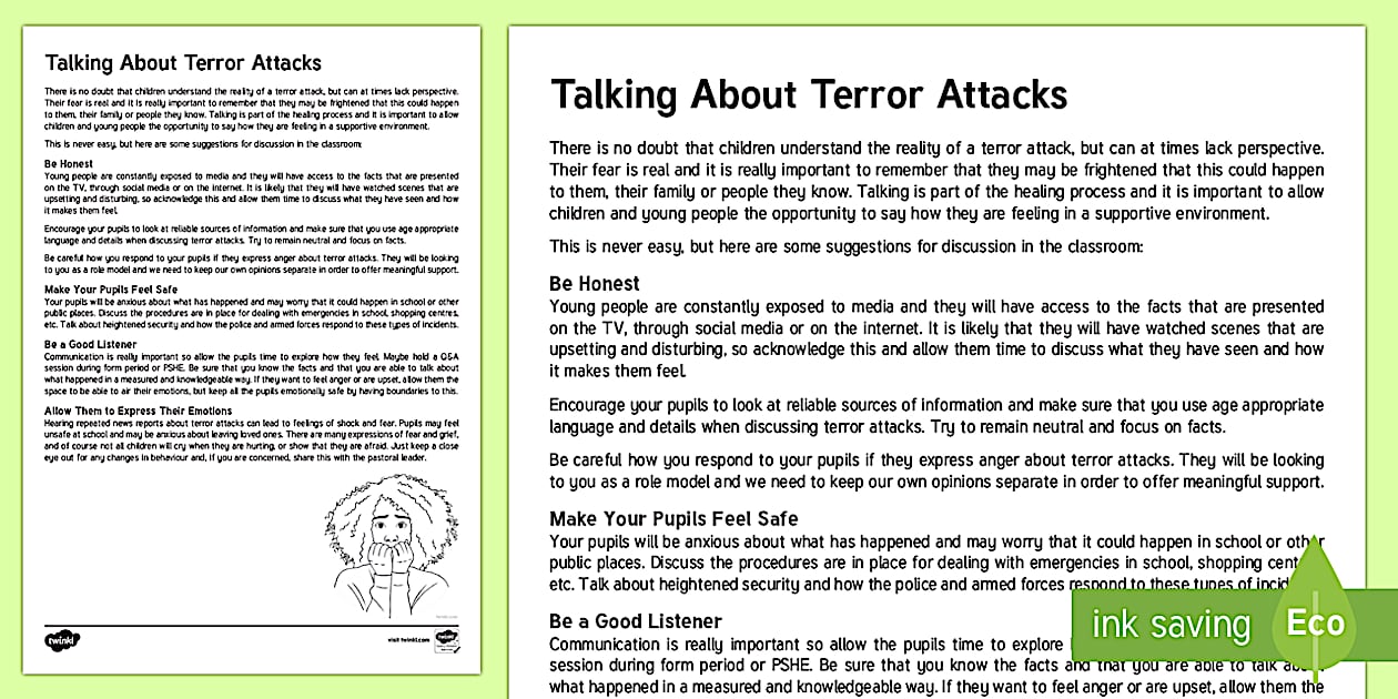 Talking about Terror Attacks Adult Guidance (teacher made)