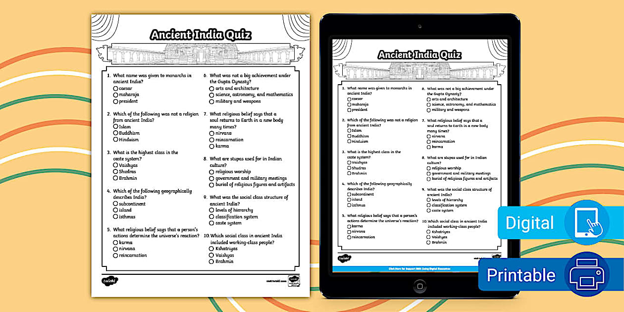 Sixth Grade Ancient India Quiz (Teacher-Made) - Twinkl