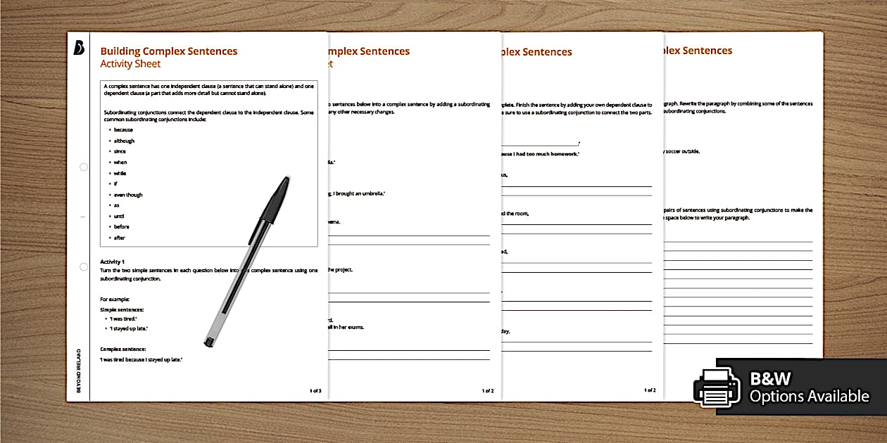 Building Complex Sentences Activity Sheet